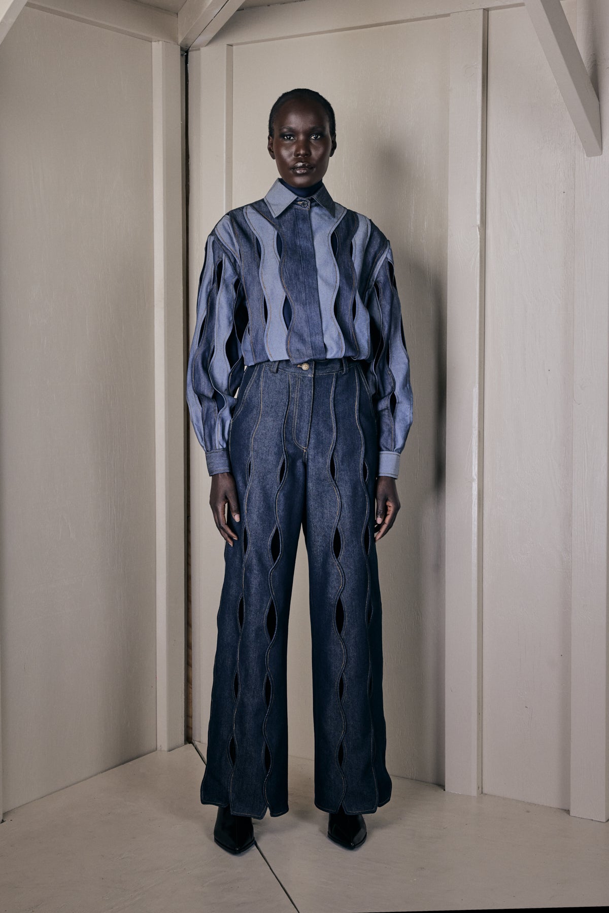 Irregular Strip Denim Shirt – Shantall Lacayo